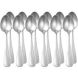 Amazon Basics Stainless Steel Dinner Spoons with Round Edge, Pack of 12, Silver
