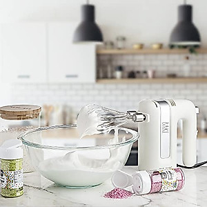 Electric Hand Mixer, Handheld Mixers for Kitchen, With Beaters and Whisk Attachments for Cooking and Baking, Lightweight Handmixer Labeled "BAKE" by Rae Dunn (Cream)