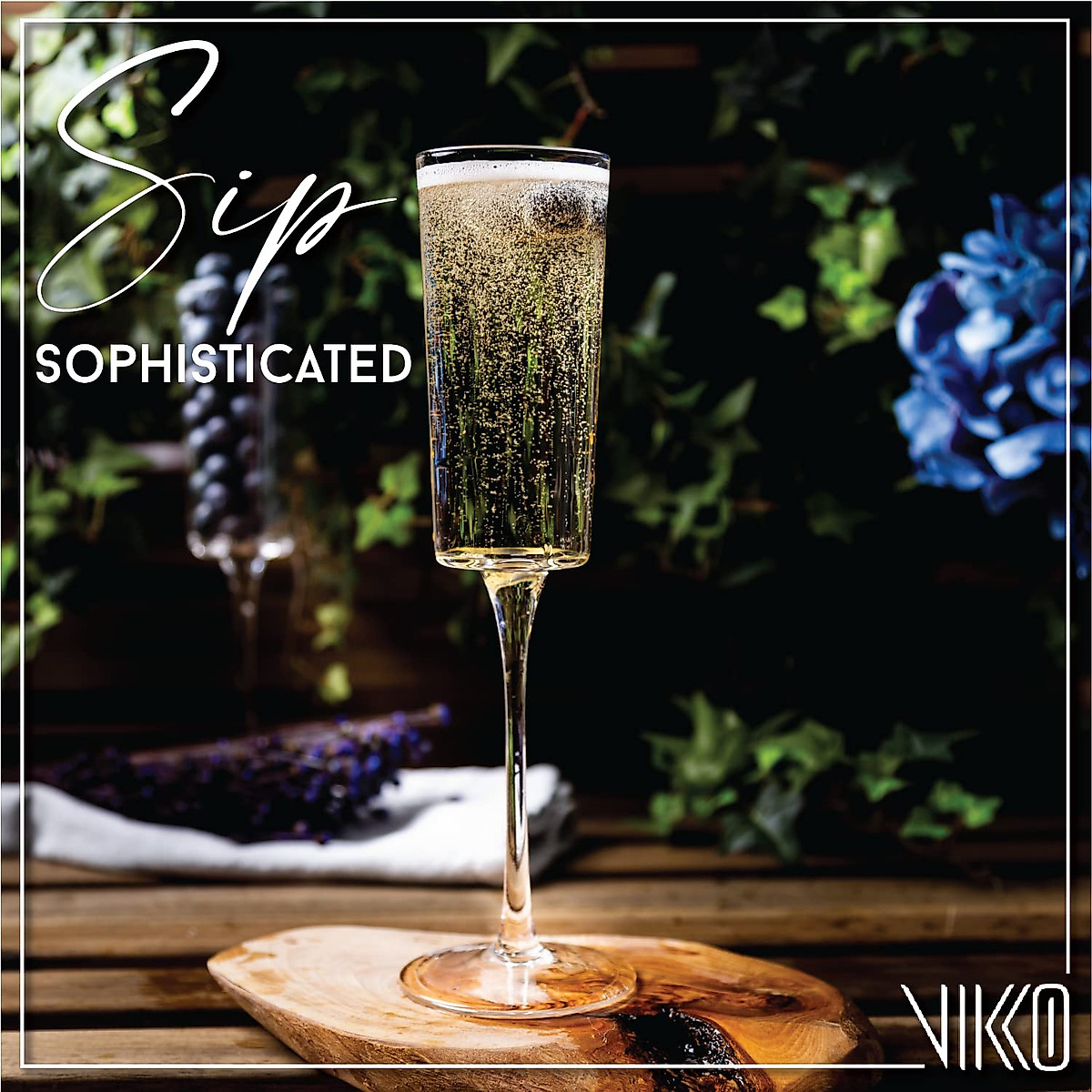 Vikko Champagne Flutes, Large 8 Oz Capacity, Crystal Clear Champagne Glasses, Set of 2 Elegant Sparkling Wine Glasses