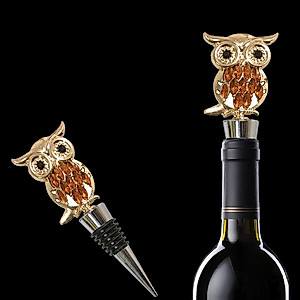 Adonisaon Owl Wine Stoppers Cute Wine Stopper Decorations Metal Zinc Alloy Wine Bottle Stopper Reusable Wine and Beverage Stoppers (2 Beautiful Packs with Golden Wine Stoppers)