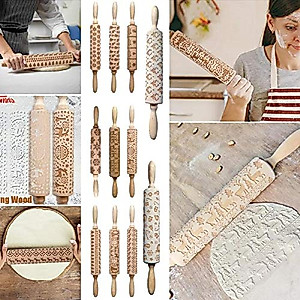 rolling pins for baking,embossed rolling pin, Engraved Embossing Rolling Pin Kitchen Decor Tools for Baking Embossed Cookies,Birthday Gifts for Women, Gift for Women,Mom Birthday Gift(Flower)