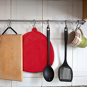 GROBRO7 5Pcs Pot Holder with Pockets Round Cotton Potholder Heat Resistant Hot Pad Machine Washable Oven Mitt Multipurpose Potholders Terry Cloth for Kitchen Baking Cooking Grilling 10 x 8 in Red