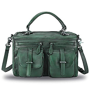 IVTG Genuine Leather Satchel Purse for Women Vintage Handmade Top Handle Bag Crossbody Handbag (DarkGreen)
