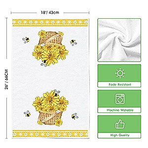 Artoid Mode Sunflower Bees Flower Basket Home Sweet Home Summer Kitchen Towels Dish Towels, 18x26 Inch Seasonal Decoration Hand Towels Set of 4