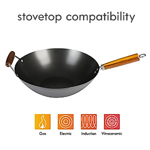 Kenmore Hammond Flat Bottom Carbon Steel Wok, 14-Inch, Black