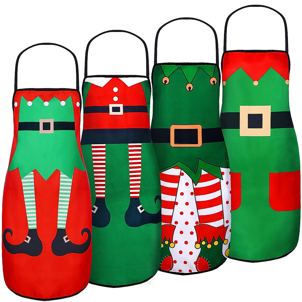 Vabean 4 Pcs Christmas Elf Santa Snowman Apron Adjustable Kitchen Cooking Aprons BBQ Bib Funny Chef Apron for Women Xmas