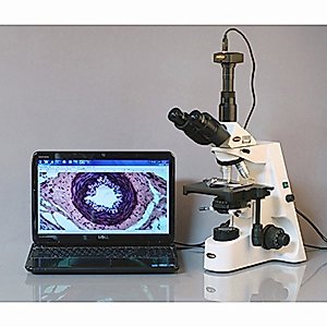 AmScope T690C-8M Digital Trinocular Compound Microscope, 40X-2500X Magnification, WH10x and WH25x Super-Widefield Eyepieces, Infinity Objectives, Brightfield, Kohler Condenser, Double-Layer Mechanical Stage, Includes 8MP Camera with Reduction Lens and Sof