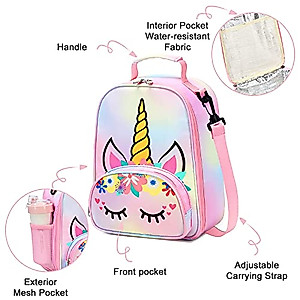 BTOOP Lunch Box Kids for Girls Insulated Lunch Bag Cute Reusable Toddler Thermal Meal Cooler Tote Bags with Removable Shoulder Strap for School Travel (Rainbow 1)