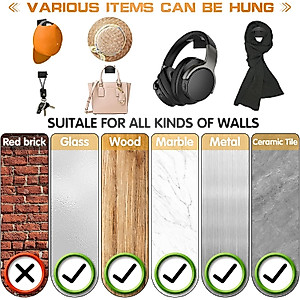 Qteeyou Adhesive Hat Hooks for Wall (16-Pack), Hat Rack for Baseball Caps, Minimalist Hat Display, Strong Hold Hat Hangers, No Drilling, Hat Holder Organizer for Wall (Black)