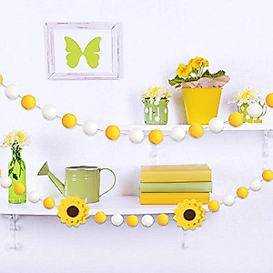 3 Pieces Summer Pompom Ball Garlands Sunflower Garland Banner Pom Pom Felt Ball Garland Decor for Holiday Sunflower Theme Birthday Party Photo Prop Nursery Baby Shower Wedding Summer Home Decoration