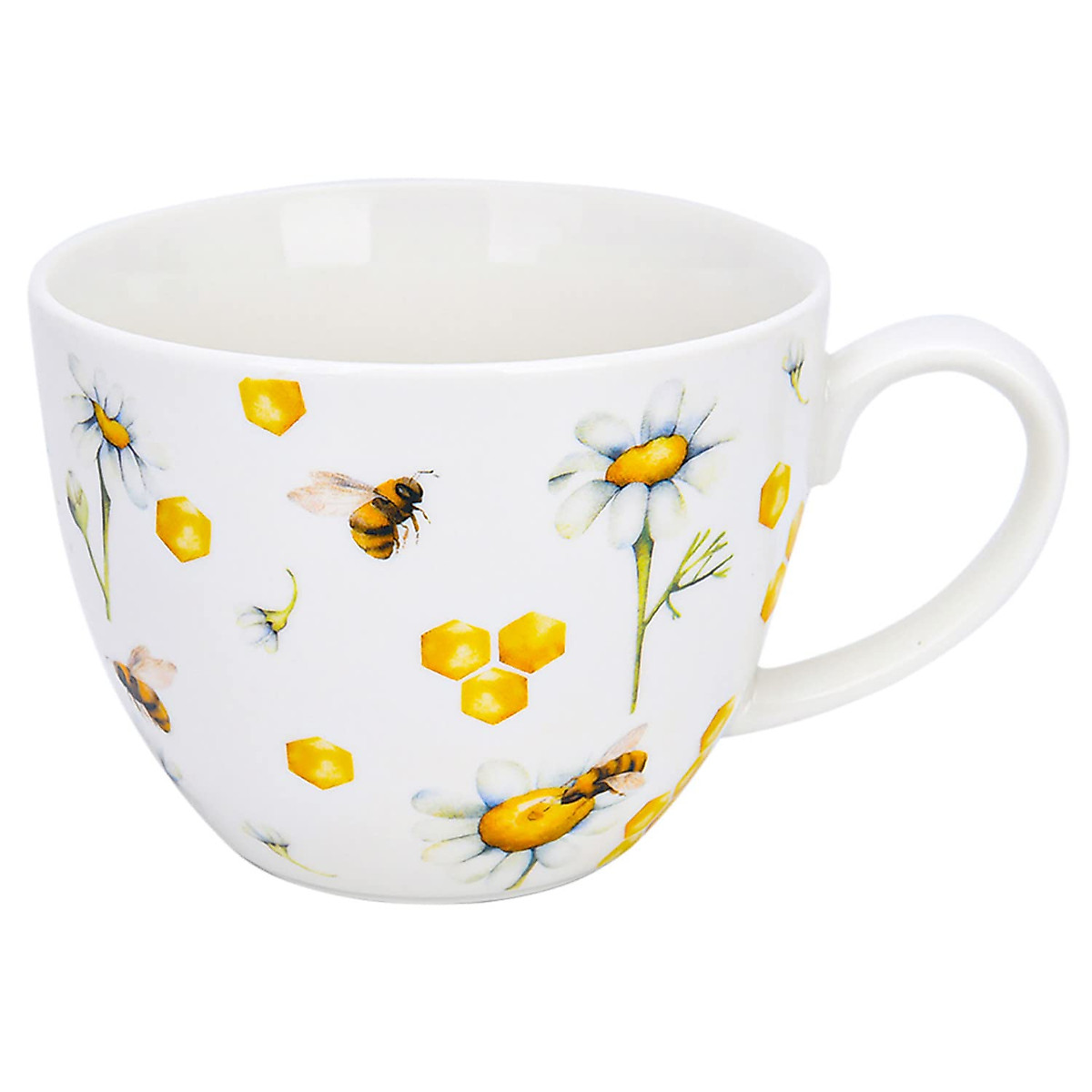 STP GOODS Bone China Kitchen Teacups Tea with Honey Cup and Saucer 15.2 fl oz (450 ml) Pretty Tea Cup with Matching Saucer Christmas Mugs