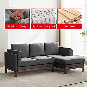 PUREMIND 84 Inches L Shaped Sectional Sofa, Convertible Sectional Couch with Reversible Chaise, Linen 3-Seat Couches with Thick Cushion for Living Room Dark Grey