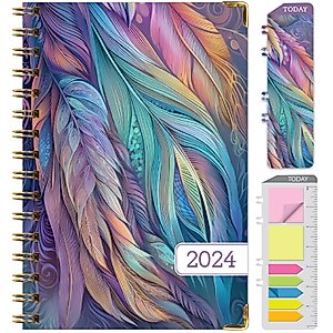 Global Printed Products HARDCOVER 2024 Planner: (November 2023 Through December 2024) 5.5"x8" Daily Weekly Monthly Planner Yearly Agenda Bookmark, Pocket Folder & Sticky Note Set (Pastel Peacock)