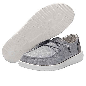 Hey Dude Women's Wendy Stretch Sparkling Grey Size 9 | Women’s Shoes | Women’s Lace Up Loafers | Comfortable & Light-Weight