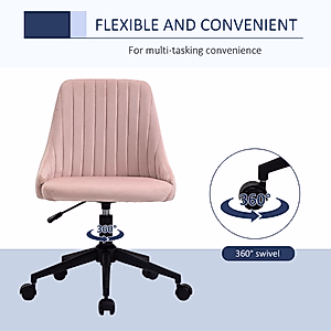 Vinsetto Mid-Back Office Chair, Velvet Fabric Swivel Scallop Shape Computer Desk Chair for Home Office or Bedroom, Pink