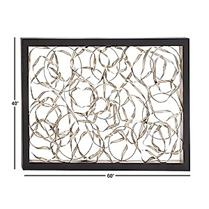 Deco 79 Metal Abstract Coiled Ribbon Wall Decor with Black Frame, 60" x 2" x 40", Silver