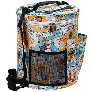 Knitting Bag Yarn Storage Tote Organizer with Shoulder Strap Handles Portable DIY Tool Bucket Round Container for Knitting Needles Crochet Hooks Accessories