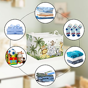 Clastyle Rectangular Safaci Animals Storage Baskets Tropical Rainforest Elephant Giraffe White Shelf Basket Clothes Books Toys Storage Bin for Bedroom Kindergarten