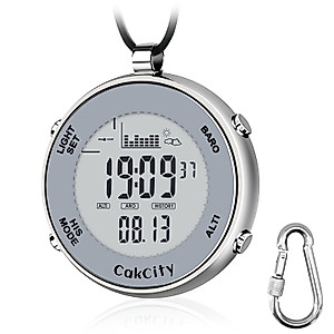 CakCity Mens Digital Pocket Watch with Chain Waterproof Outdoor Fishing Clip on Watches with Weather Altimeter Barometer Thermometer Stopwatch