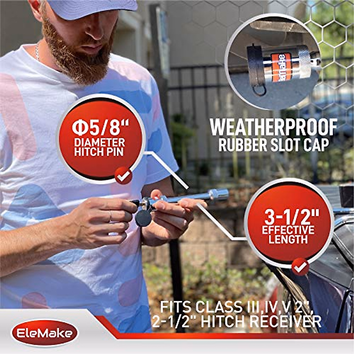 Trailer Hitch Pin Lock, Receiver Hitch Pin Lock Set 5/8-Inch Chrome for Class III, IV, V Hitches - Max Outer Hitch Width of 3-1/2”