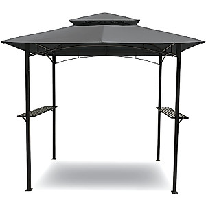 BACKYARD EXPRESSIONS PATIO · HOME · GARDEN Grilling Gazebo w/LED Lights, Barbecue Grill Canopy Tent w/Air Vent, Double Tiered, Powder Coated Steel Frame, Black and Gray - 8' x 5' (911268-NM)