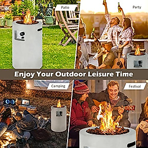 16 Inch Auto-Ignition Outdoor Gas Fire Pit Table, 30,000 BTU Steel Propane Round Firepit with Waterproof Protective Cover, CSA Certification, for Garden,Balcony Decor, Wood-Grain Pattern (White)