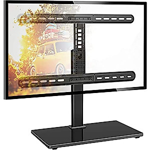 PERLESMITH Universal Swivel TV Stand-Table Top TV Stand Base for 37-70 inch LCD OLED Flat Screen 4K TVs Height Adjustable TV Stand Mount with Heavy Duty Tempered Glass Base VESA 600x400mm