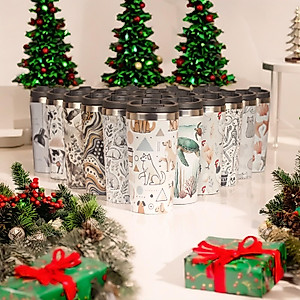 AetherSip 15 oz Dog Print Insulated Travel Mug; Cone-Shaped Stainless Steel Tumbler; Spill-Proof Flip Lid; Ideal for Coffee, Tea, and Cold Beverages