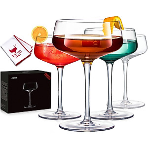 JBHO Martini Glasses, Crystal Coupe Glasses Set of 4, 10 Oz, Large and Fancy Cocktail Glasses, Hand-Blown Champagne Coupe Glasses for Espresso Martini, Manhattan as Bar Glassware or Mother's Day Gift