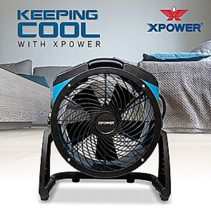 XPOWER P-21AR 11" Diameter Industrial High Velocity Axial Air Mover/Carpet Dryer/Floor Fan/Utility Blower 1100 CFM, 0.6 Amps