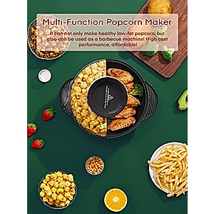 Popcorn Machine, 2-in-1 Automatic Stirring Hot Oil Popcorn Popper Maker & Grill Machine, Large Lid for Serving Bowl, 2 Measuring Spoons, Cleaning Brush, for Movie Night Kids Party Healthy Snacks