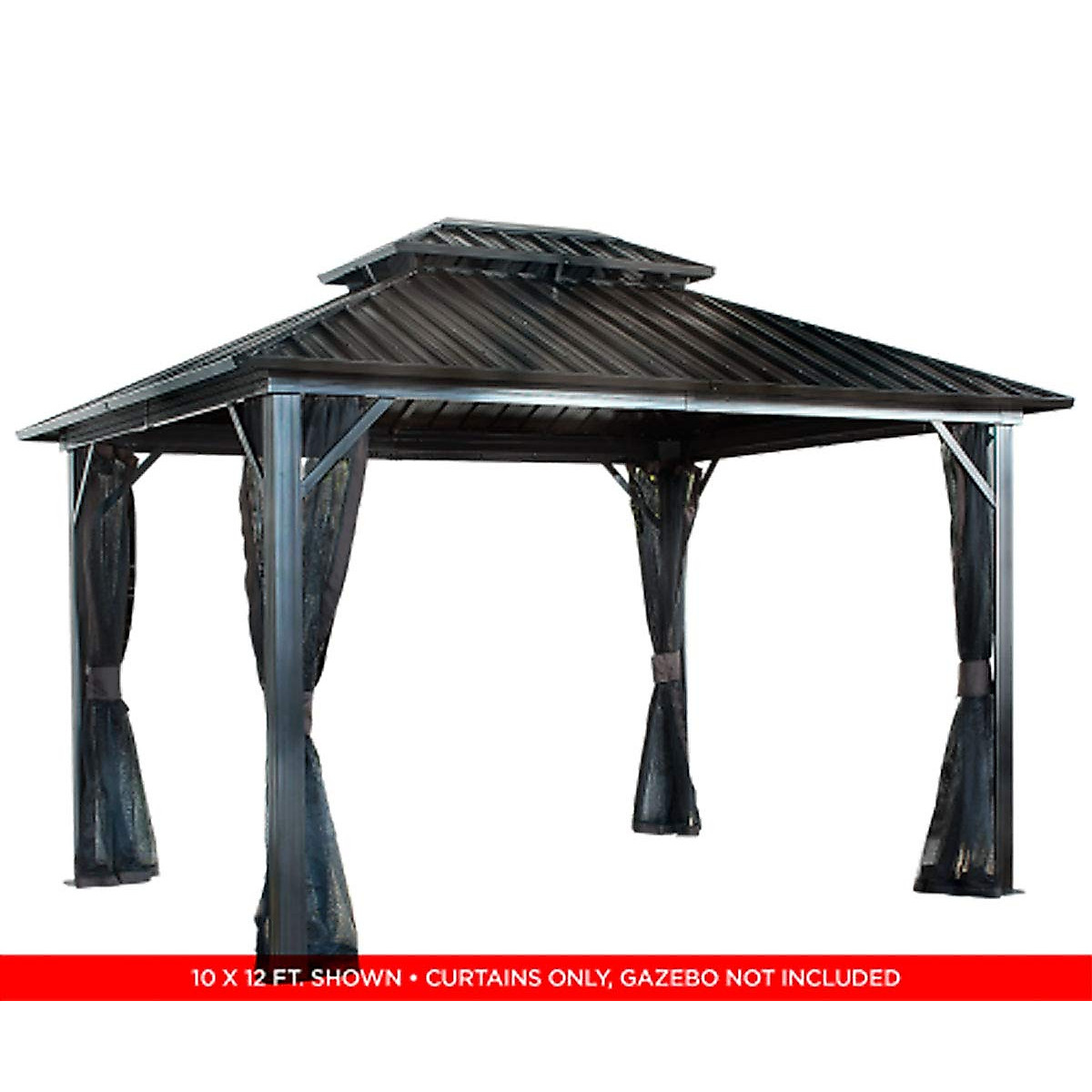 Sojag 12' x 16' Genova II Hardtop Gazebo Outdoor Weather-Resistant Aluminum Frame Shelter with Mosquito Net Black,Brown