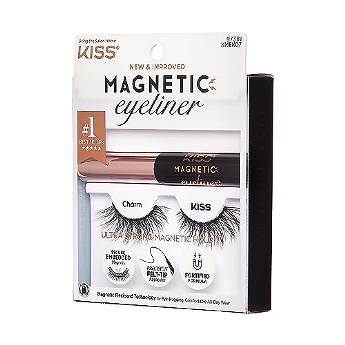 KISS Magnetic, False Eyelashes, Charm', 12 mm, Includes 1 Pair Of Magnetic Lashes, Magnetic Lash Eyeliner, Contact Lens Friendly, Easy to Apply, Reusable Strip Lashes