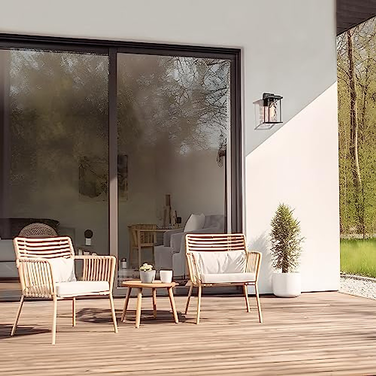 Black Outdoor Wall Lights, Farmhouse Exterior Wall Sconces Light Fixture with Cylindrical Water Ripple Glass Shade, Modern Waterproof Lanterns for Front Door, Entry, Porch, Patio, and Gazebo