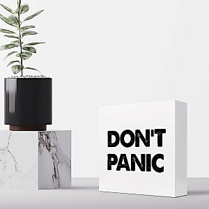 Don't Panic Wood Block Sign Desk Decor,Rustic Inspirational Wooden Box Plaque Sign Desk Decor for Home Bedroom Living Room Office Book Club Shelf Table Decor Decorations