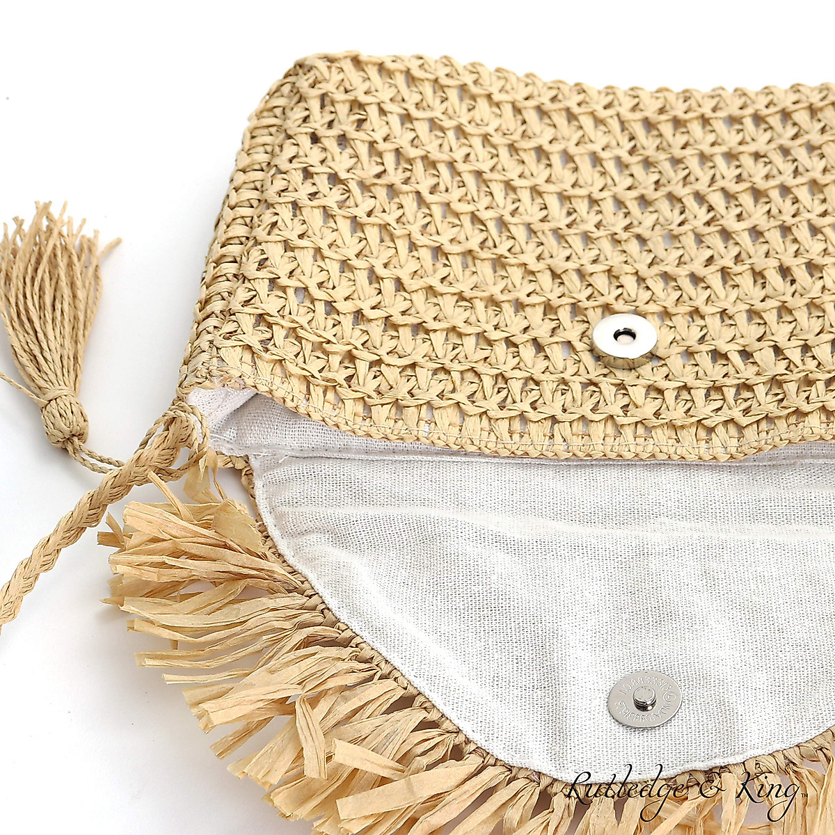 Rutledge & King Straw Crossbody Bag - Straw Bag with Handle - Straw Purse (Brown)