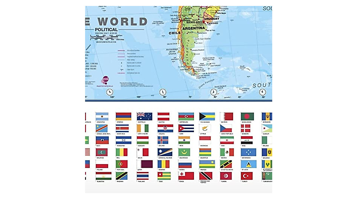 Large Laminated World Map Poster with Flags - 23x33