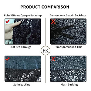 Poise3EHome 6Ft x 8Ft Black Sequin Backdrop, Glitter Thick Satin Background Drapes, Sparkly Opaque Photography Curtain, Sequence Xmas Thanksgiving Backdrop for Wedding Party Holiday Festival Decor