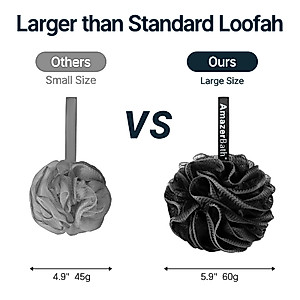 AmazerBath Loofah Sponge, Shower Loofah for Men and Women - Body Scrubber Loofa Set of 3 Classic Black & White Edge, Bath Sponge 60g/PCS