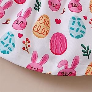 Vedext Baby Girl Easter Outfits Short Sleeve Rabbit Romper Bodysuit+ Bunny Suspender Skirt +Bunny Headband Newborn Girl Easter Clothes (Rabbit White, 0-3 Months)