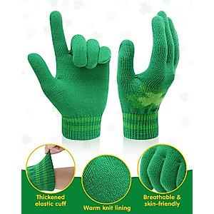 2PCS St Patrick's Day Beanie and Gloves Set Spring Green Shamrock Hat St Patricks Day Accessories Irish Knitted Hat Clover Glove for Women and Men Saints Beanie Gift