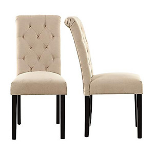 LSSBOUGHT Stylish Dining Room Chairs with Solid Wood Legs, Set of 2 (Beige)