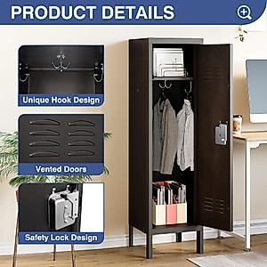 Anxxsu Metal Storage Locker, Lockable Employees Metal Locker with Door, 55" Height Steel Locker for Home, School, Office, Gym (Retro Black)