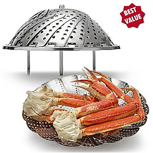 TOPOKO Vegetable Steamer Basket, Fits Instant Pot Pressure Cooker 5/6 QT and 8 QT, 18/8 Stainless Steel, Folding Steamer Insert For Veggie Fish Seafood Cooking, Expandable to Fit Various Size Pot