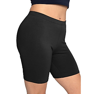 STRETCH IS COMFORT Women's Cotton Biker Shorts Black Large