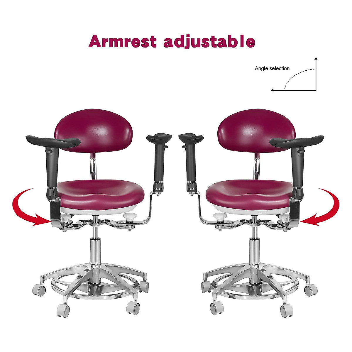 NSKI 360° Swivel Mobile Chair Dental Dynamic Seat Doctor's Stool with Armrest Foot Control PU Leather