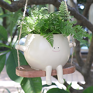 UMESONG Plus Size Swing Face Planter Pot Hanging Head Planter for Indoor Outdoor Plant for String of Pearls Plant Live Resin Flower Pots Gift Ideas for Mother and Teacher Appreciation Christmas