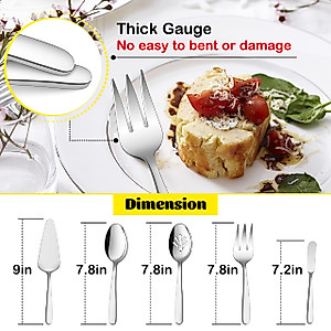 Heavy Duty Serving Utensils, E-far 5-Piece Stainless Steel Serving Spoons, Slotted Serving Spoon, Serving Fork, Butter Spreader, Pie Server for Party Buffet Catering, Mirror Finish & Dishwasher Safe