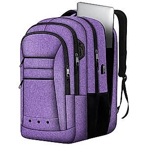 LCKPENG Large Backpack, Travel Laptop Backpack with USB Charging Port, Travel Backpack with 17.3 Inch Laptop Compartment for Women, Business Travel Computer Flight Approved Carry on Backpack, Purple