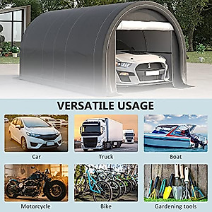Outsunny 16' x 10' Carport, Heavy Duty Portable Garage/Storage Tent with Large Zippered Door, Anti-UV PE Canopy Cover for Car, Truck, Boat, Motorcycle, Bike, Garden Tools, Outdoor Work, Gray